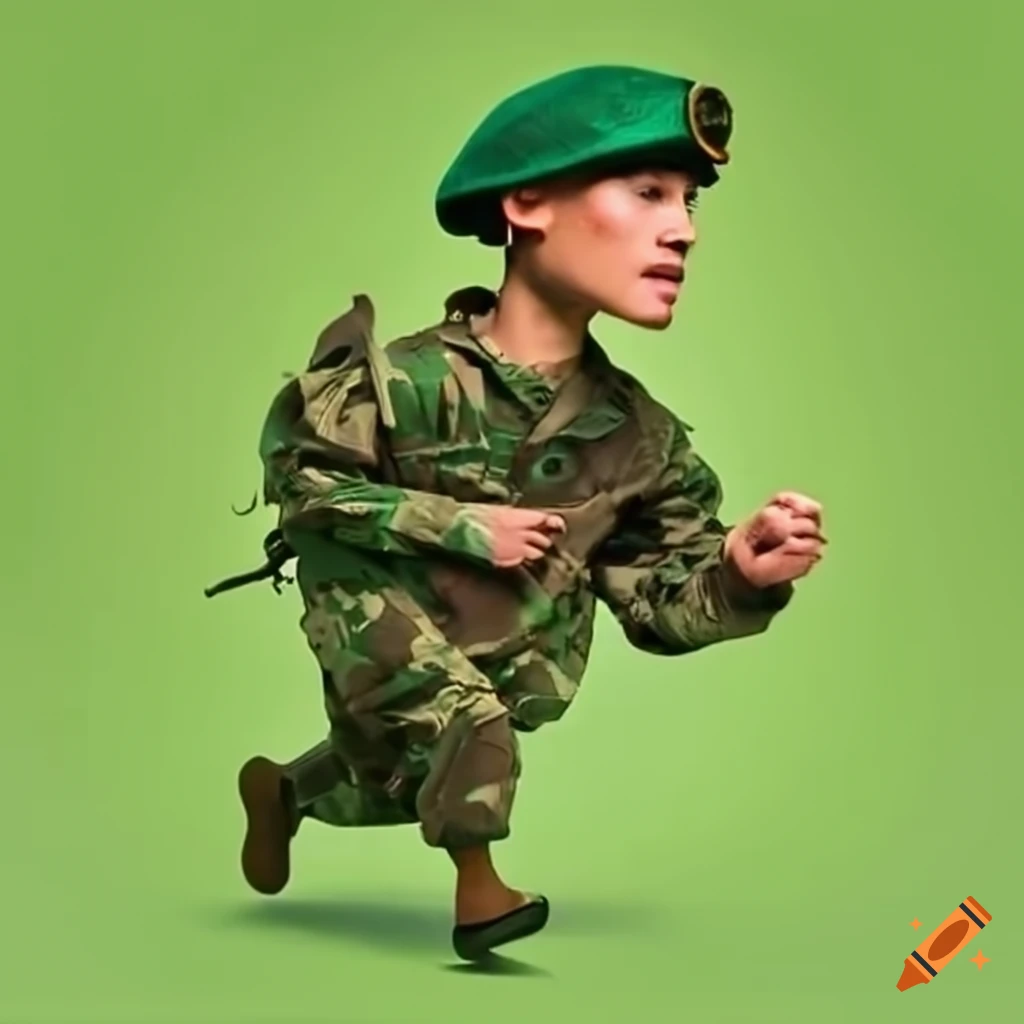 Military soldier with a green beret running and holding a map on Craiyon