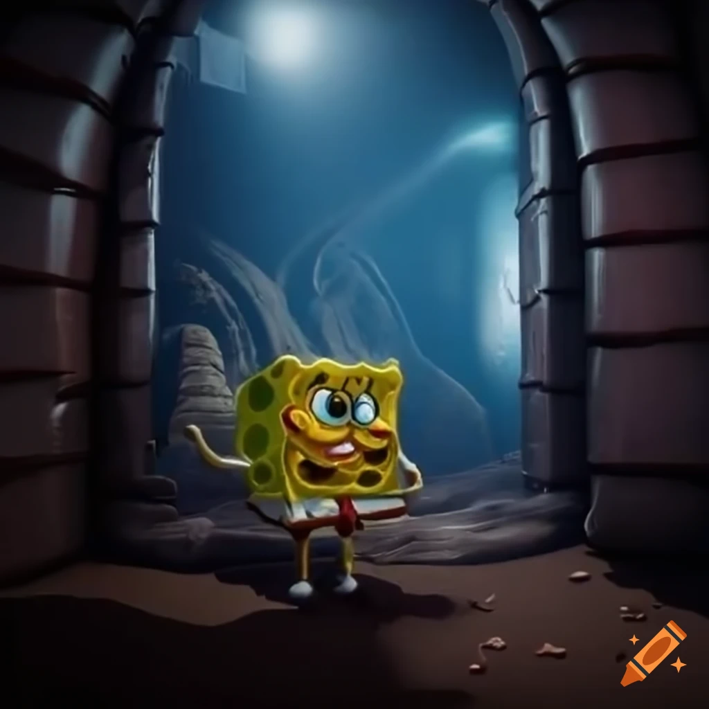 Spongebob living in a bunker in unreal engine 5 on Craiyon