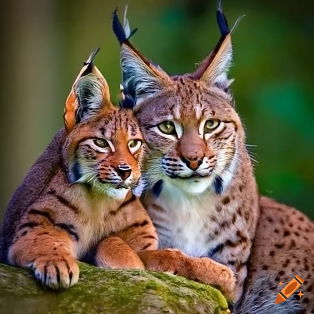Pair of lynx getting married in vibrant natural surroundings on Craiyon