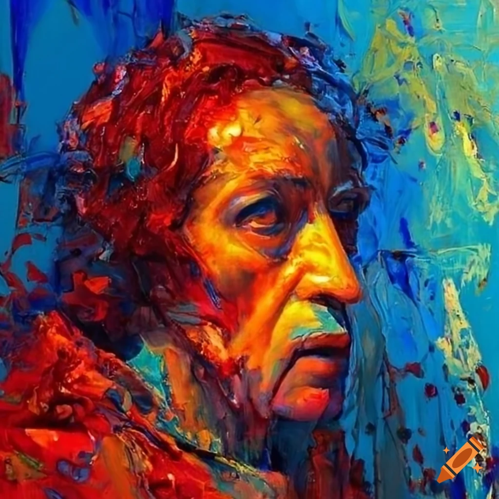 Abstract painting with red and blue colors in urban expressionism style ...