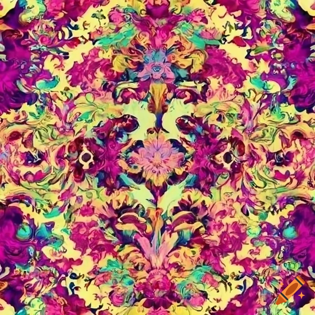 Intricate repeating floral pattern with colorful rococo flowers in pop ...