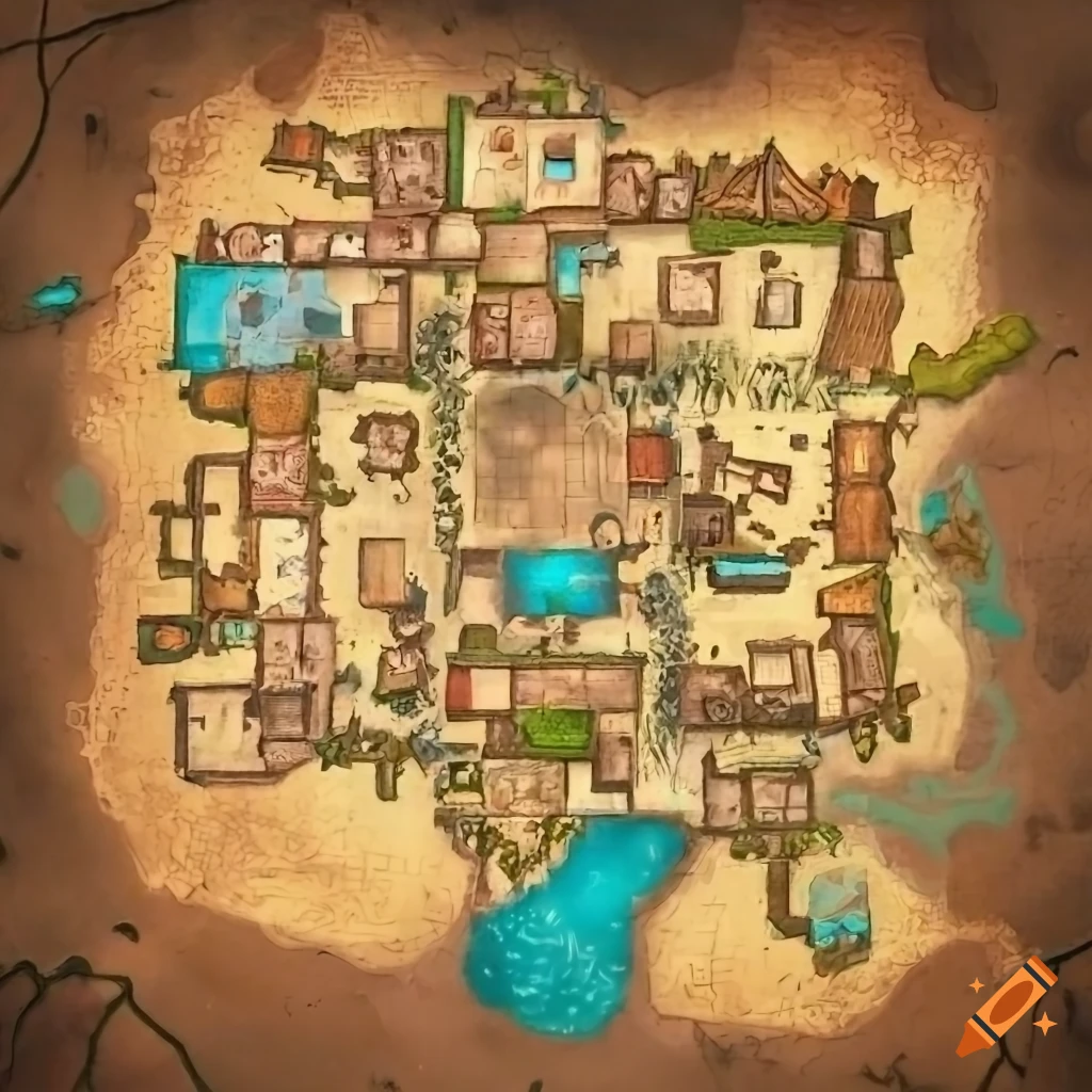 Top view of an abandoned village map surrounded by artisanal walls in a ...