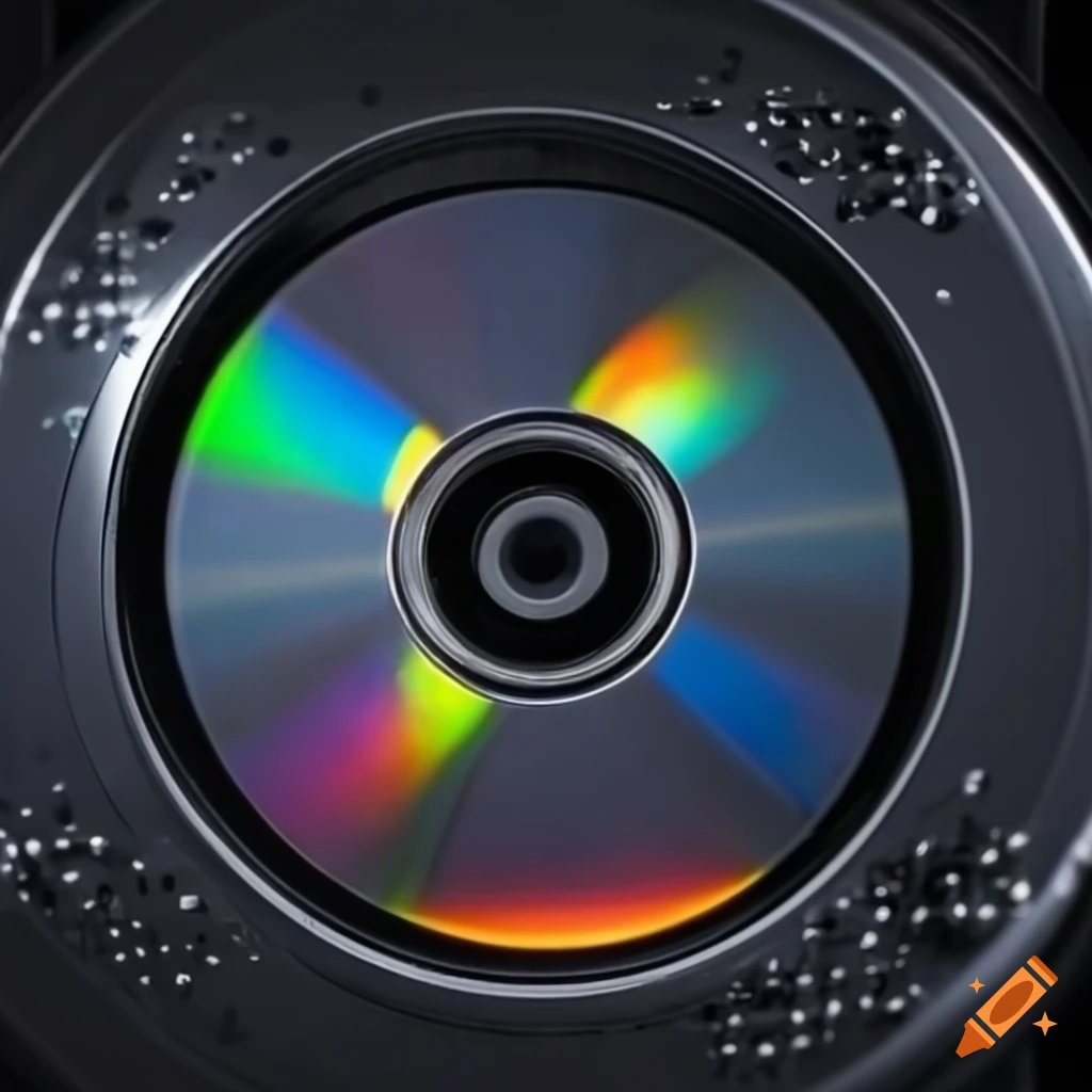 Glossy black cd playing on a music player on Craiyon