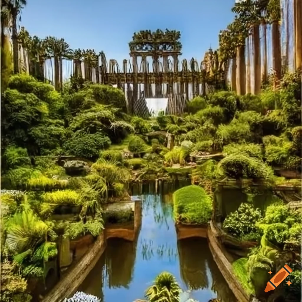 Illustration of the hanging gardens of babylon on Craiyon