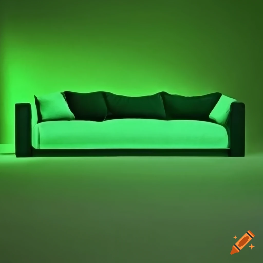 Neon green accented couch in black color on Craiyon