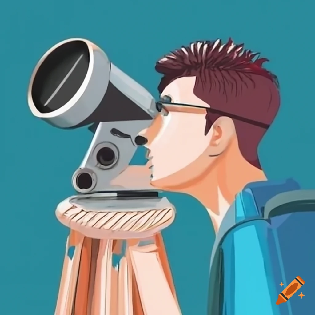 Young college student looking through a telescope on Craiyon