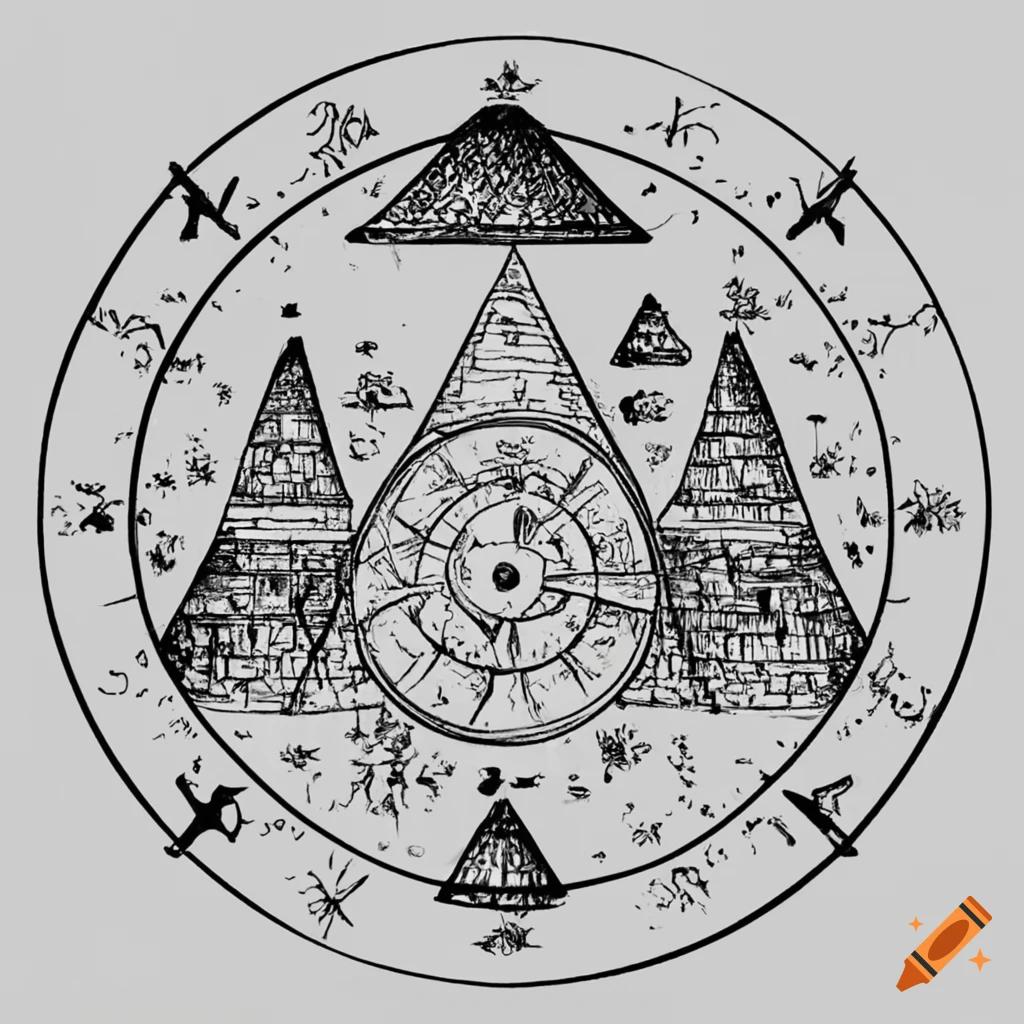 Time travel and alchemy depiction with pyramid portals on Craiyon