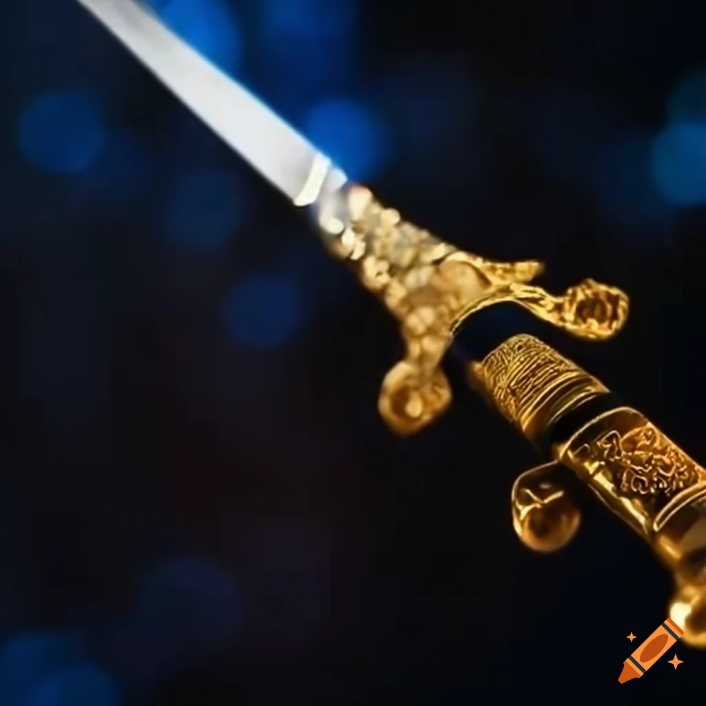 Powerful sword with golden shining glyphs on Craiyon