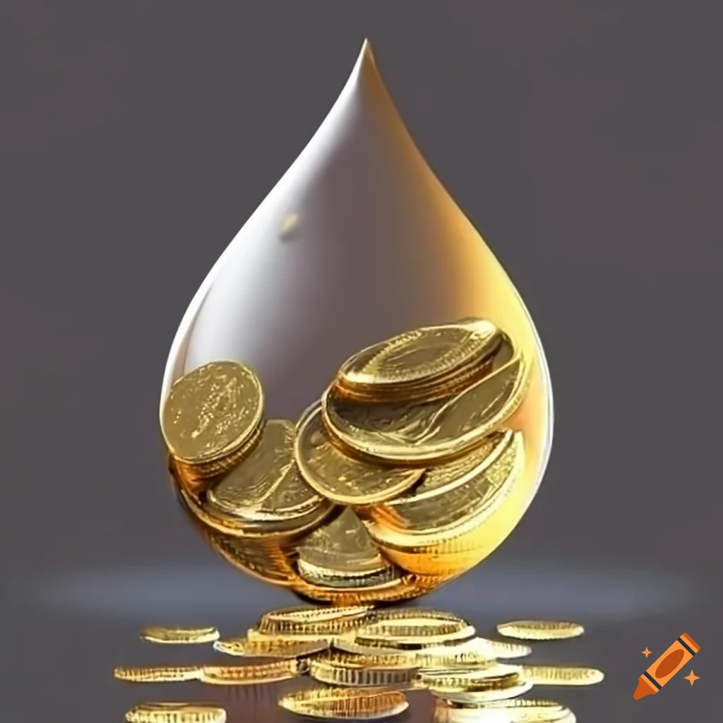 Water drop on gold coins on Craiyon
