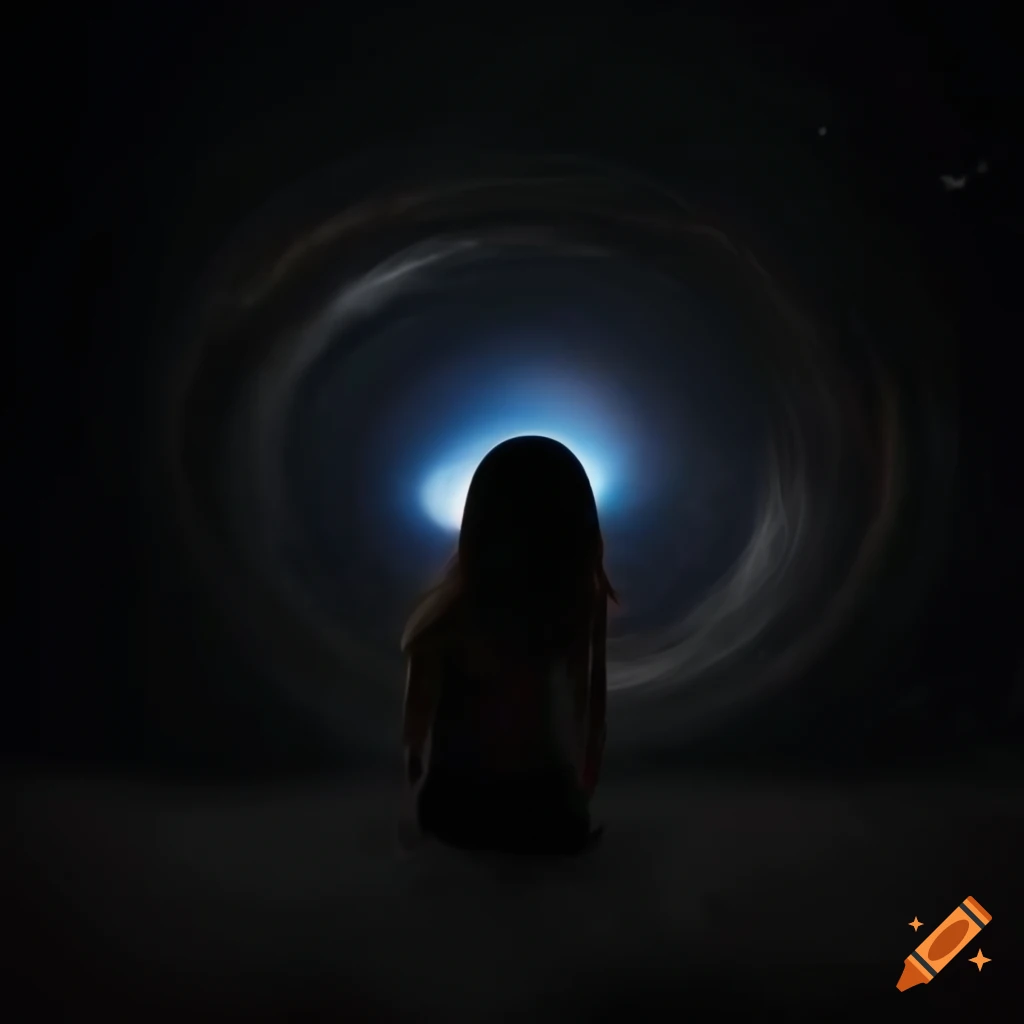 Child observing the sun being devoured by a black hole on Craiyon