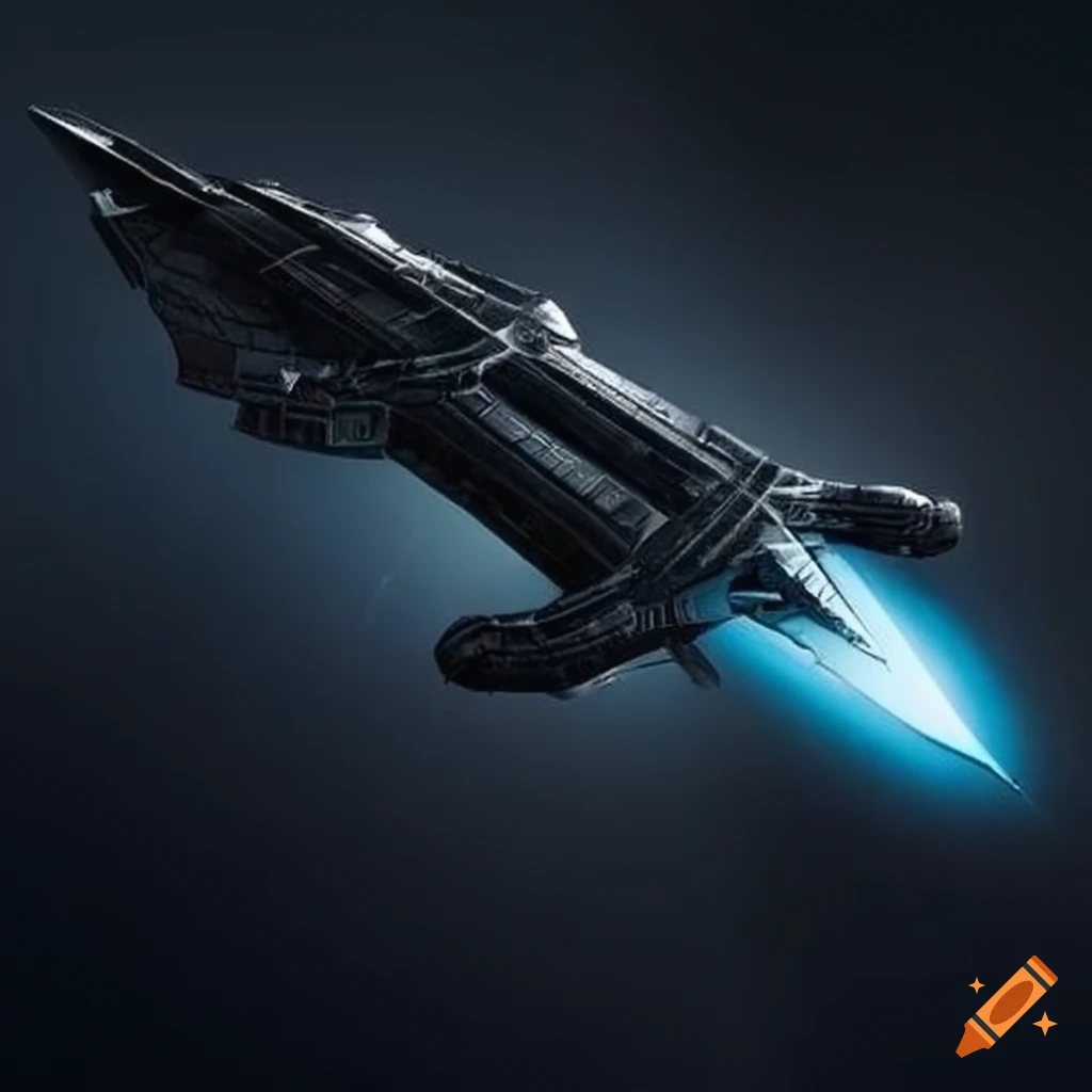 Black longsword-shaped starship, 40 meters long on Craiyon