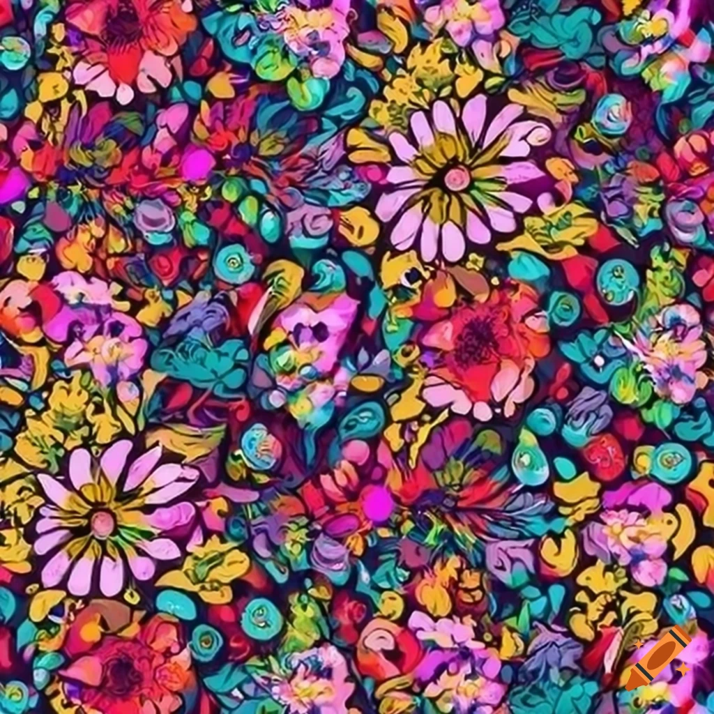 Intricate repeating floral pattern in colorful pop art style on Craiyon