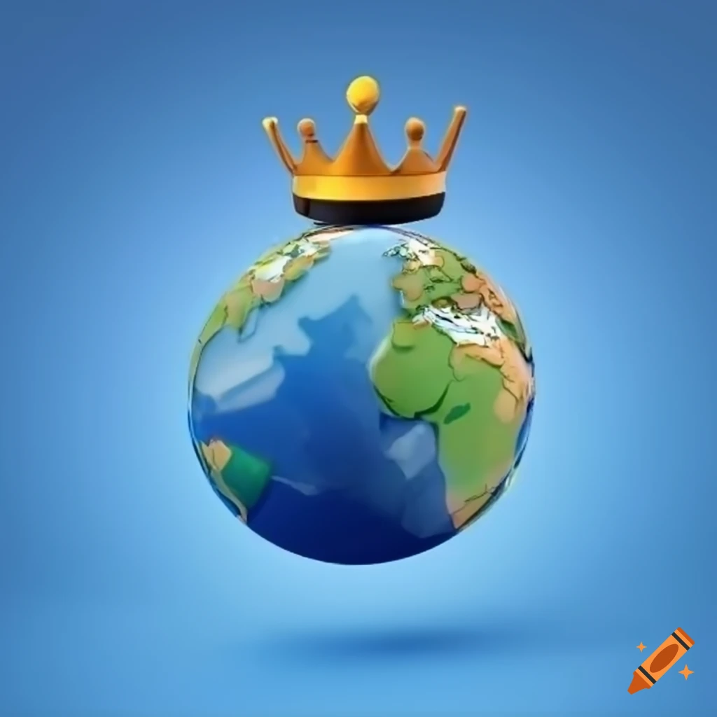 3d globe with a 2d crown hovering above on Craiyon