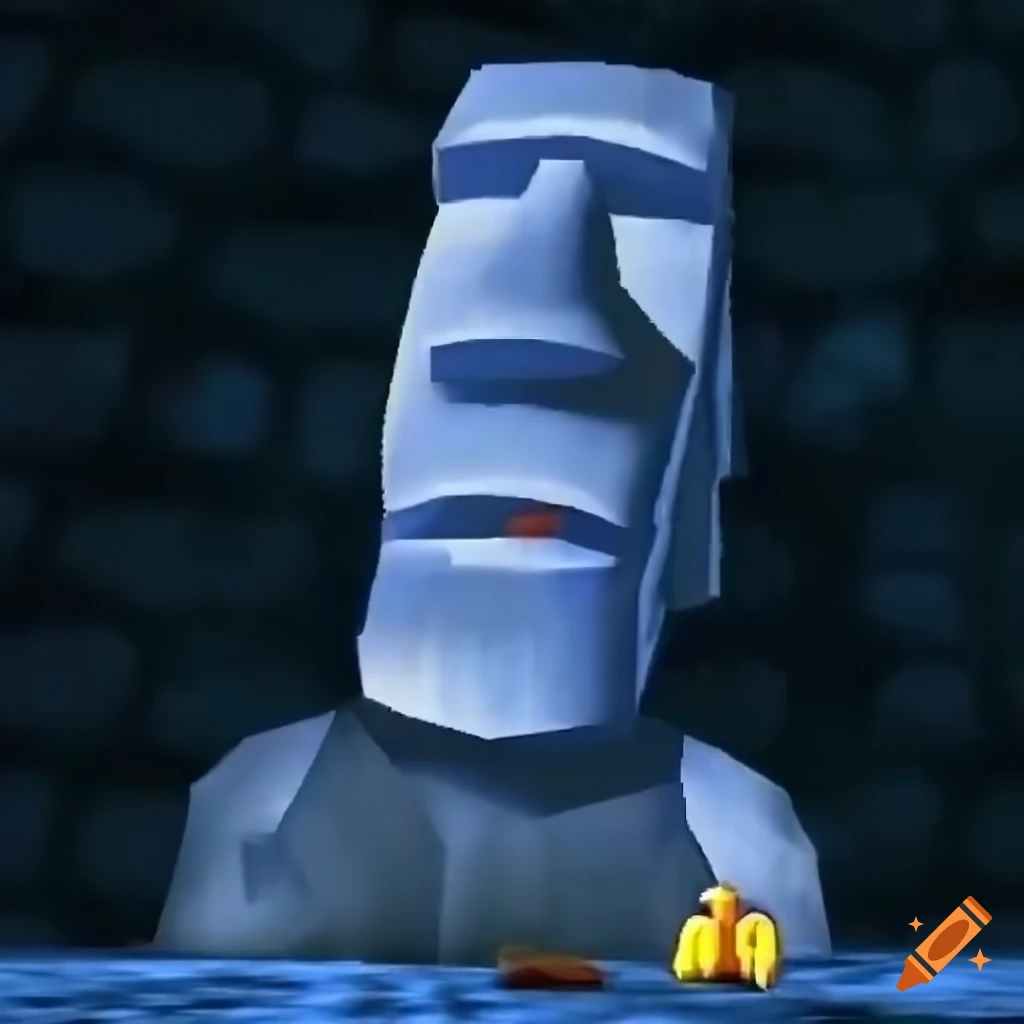 80s vhs footage of moai in mario 64 on Craiyon