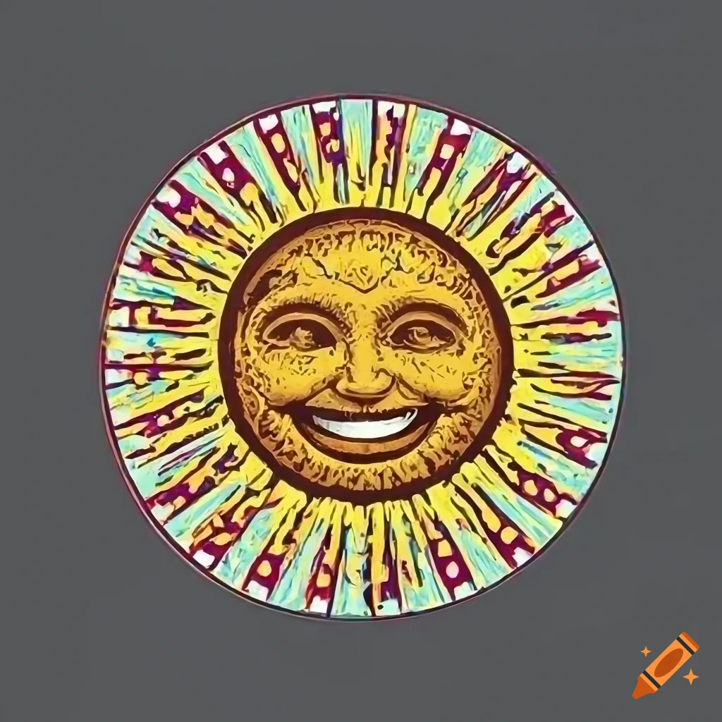 Smiling sun with rays in circle sticker art on Craiyon