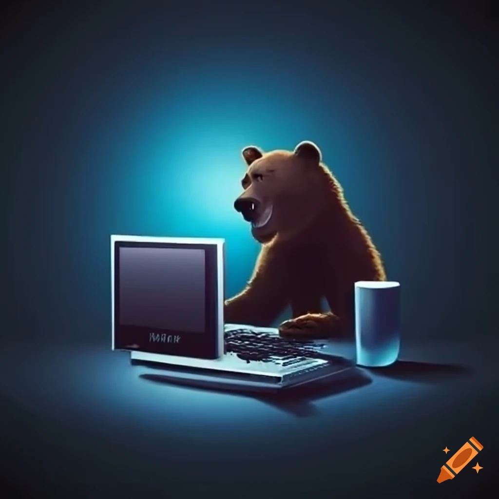 Bear working on a computer on Craiyon