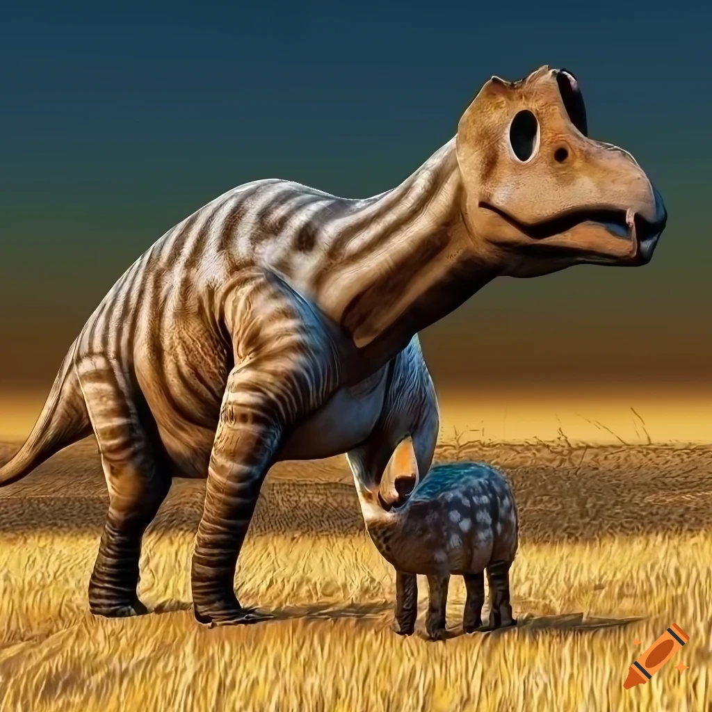 Colorful hadrosaurus dinosaur with elephant-like texture in warm ...