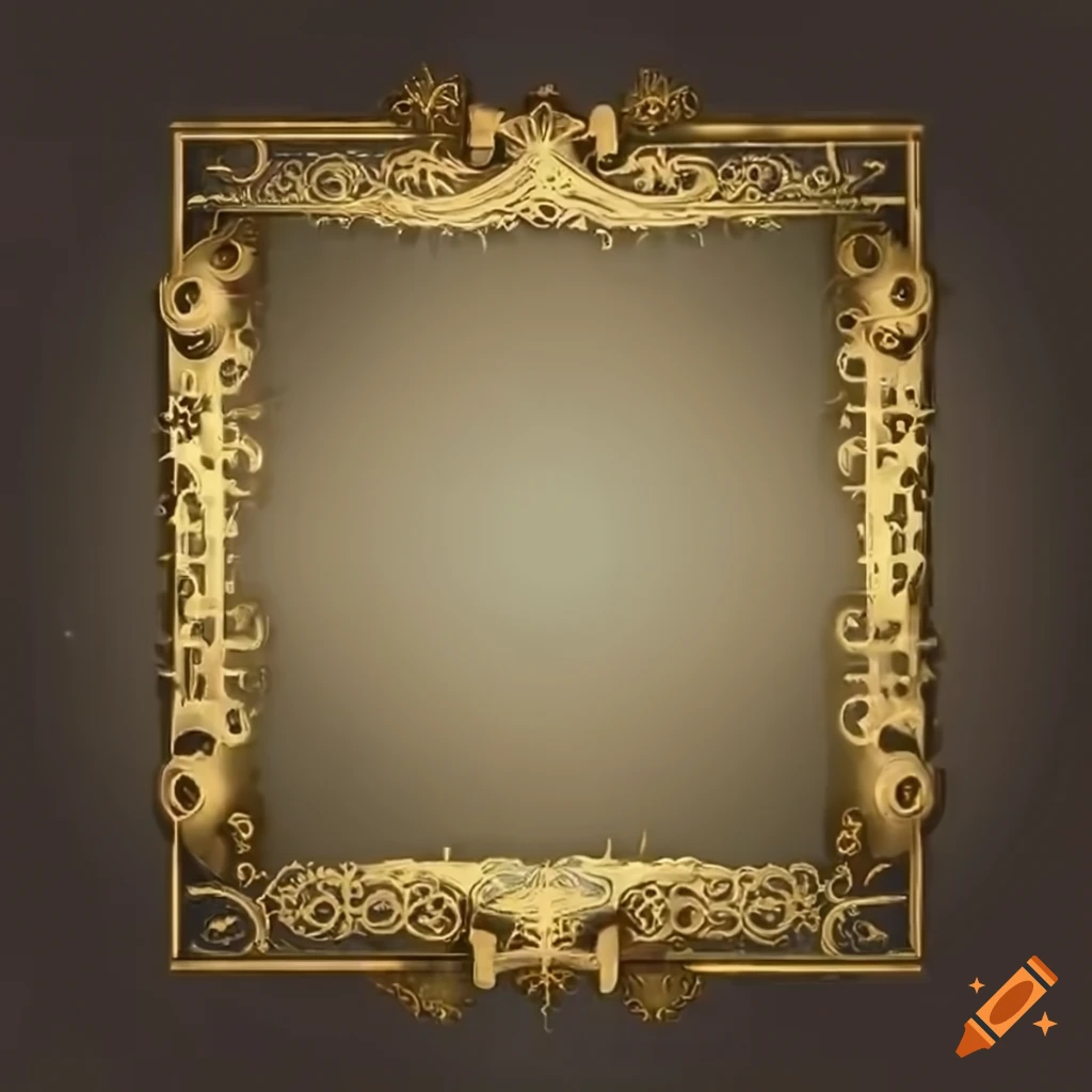 Detailed steampunk UI frame border brass pattern with text space on Craiyon