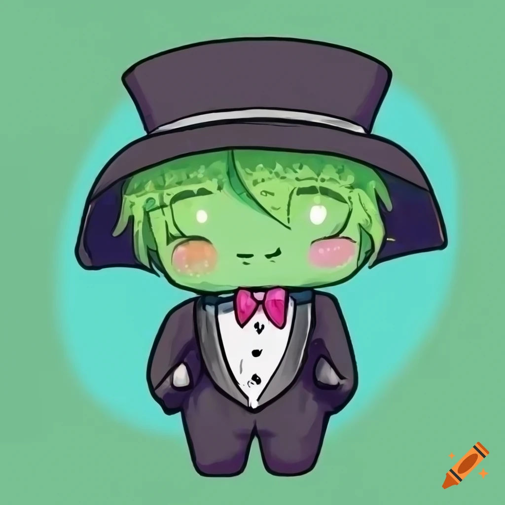 Chibi slime monster in a tuxedo on Craiyon