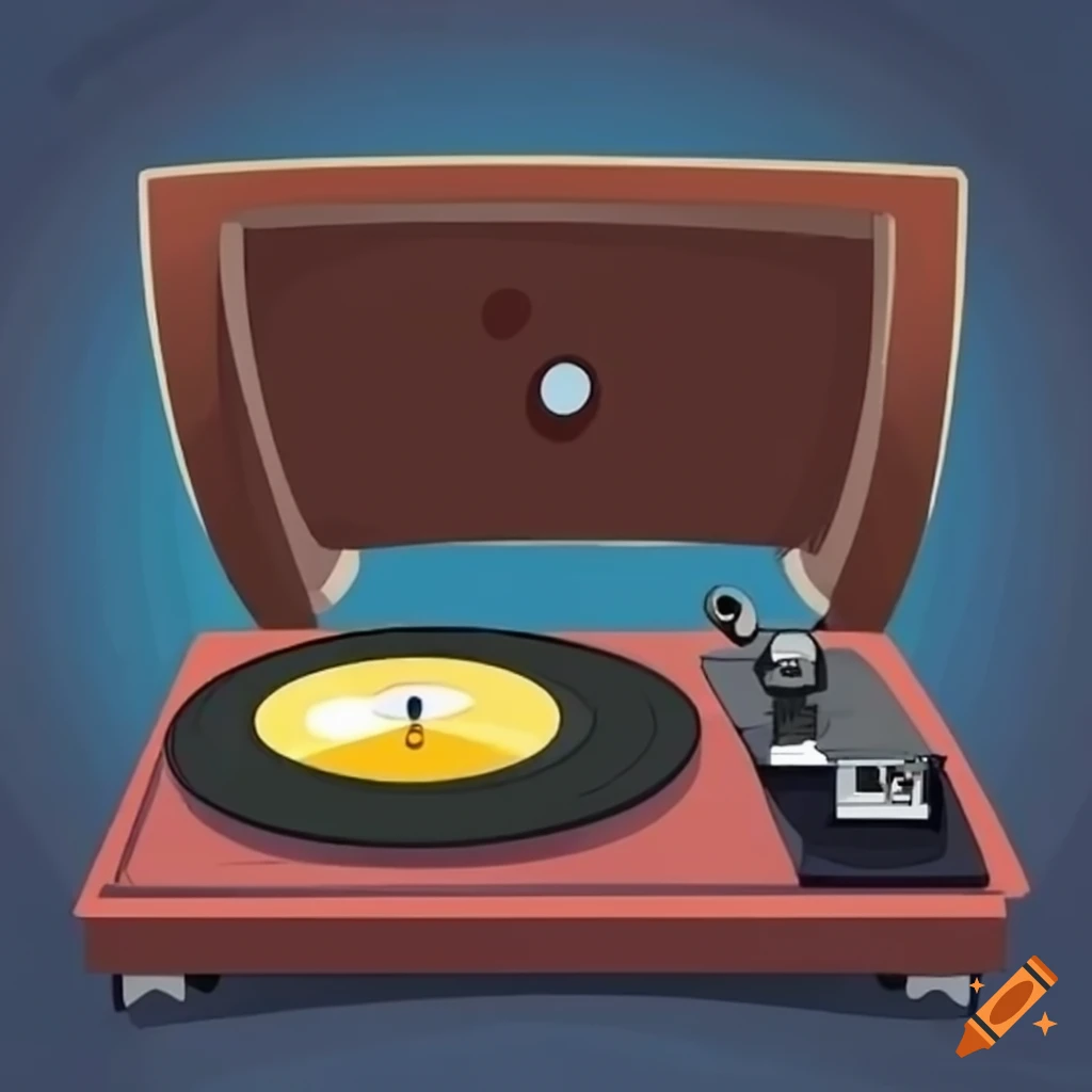 Cartoon vinyl record playing on a record player on Craiyon