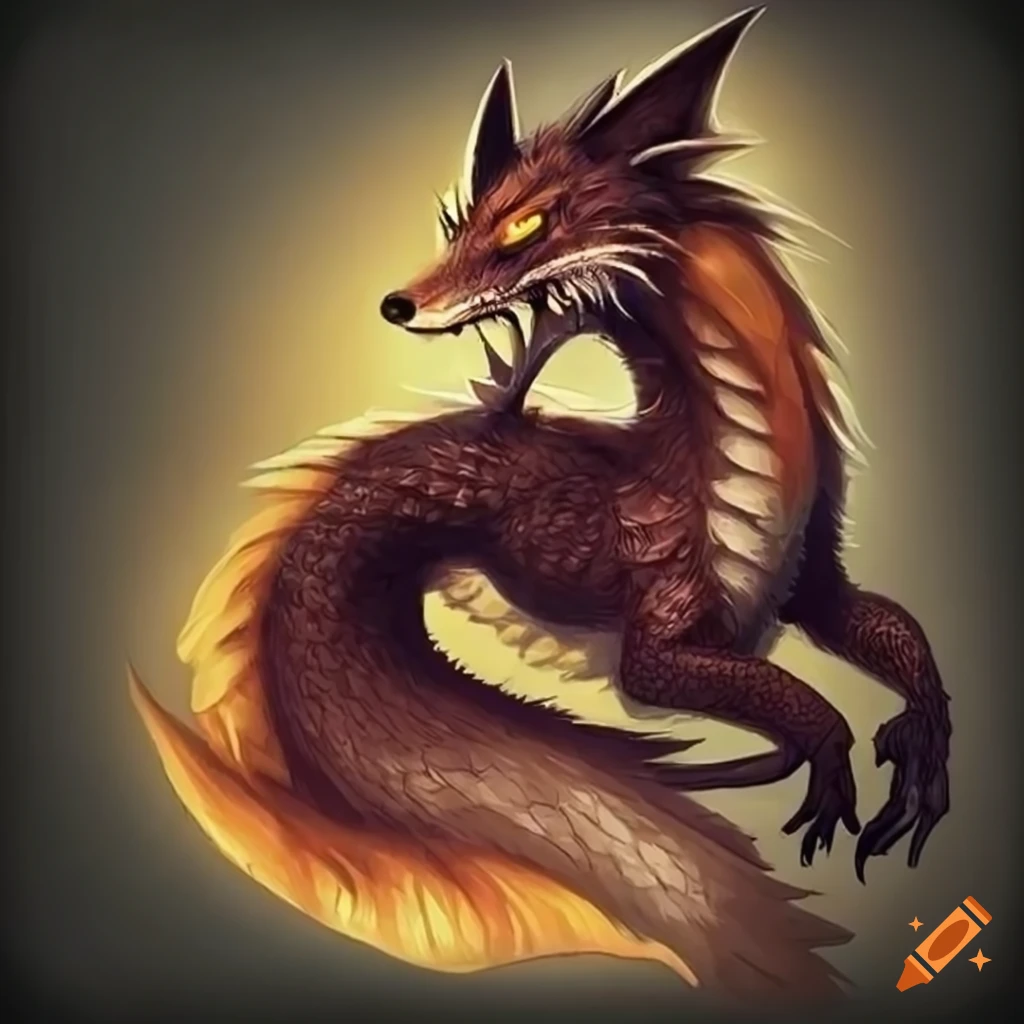 Lazy mythical creature with fox head and dragon body on Craiyon