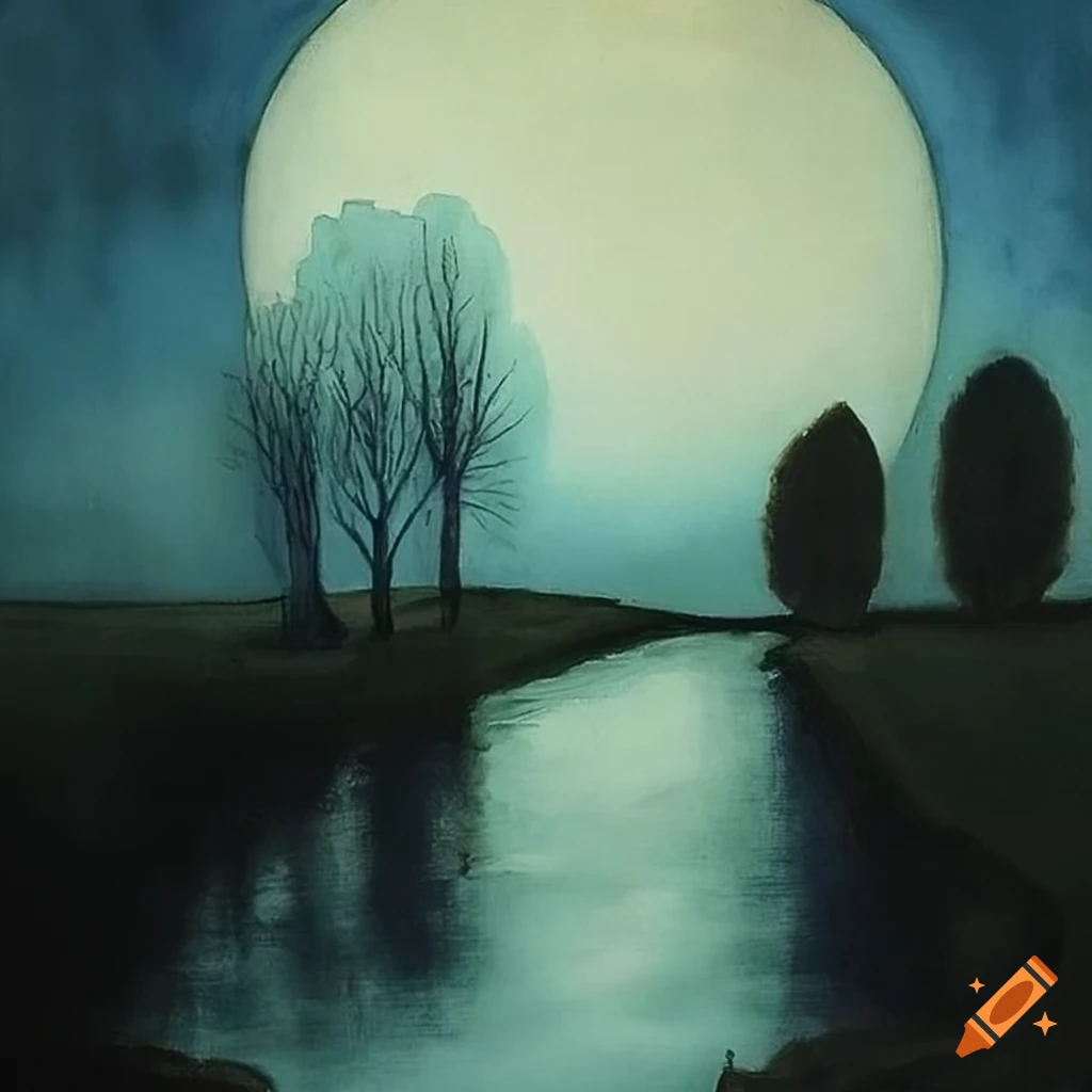 Watercolor landscape with white figure painting by rené magritte on Craiyon