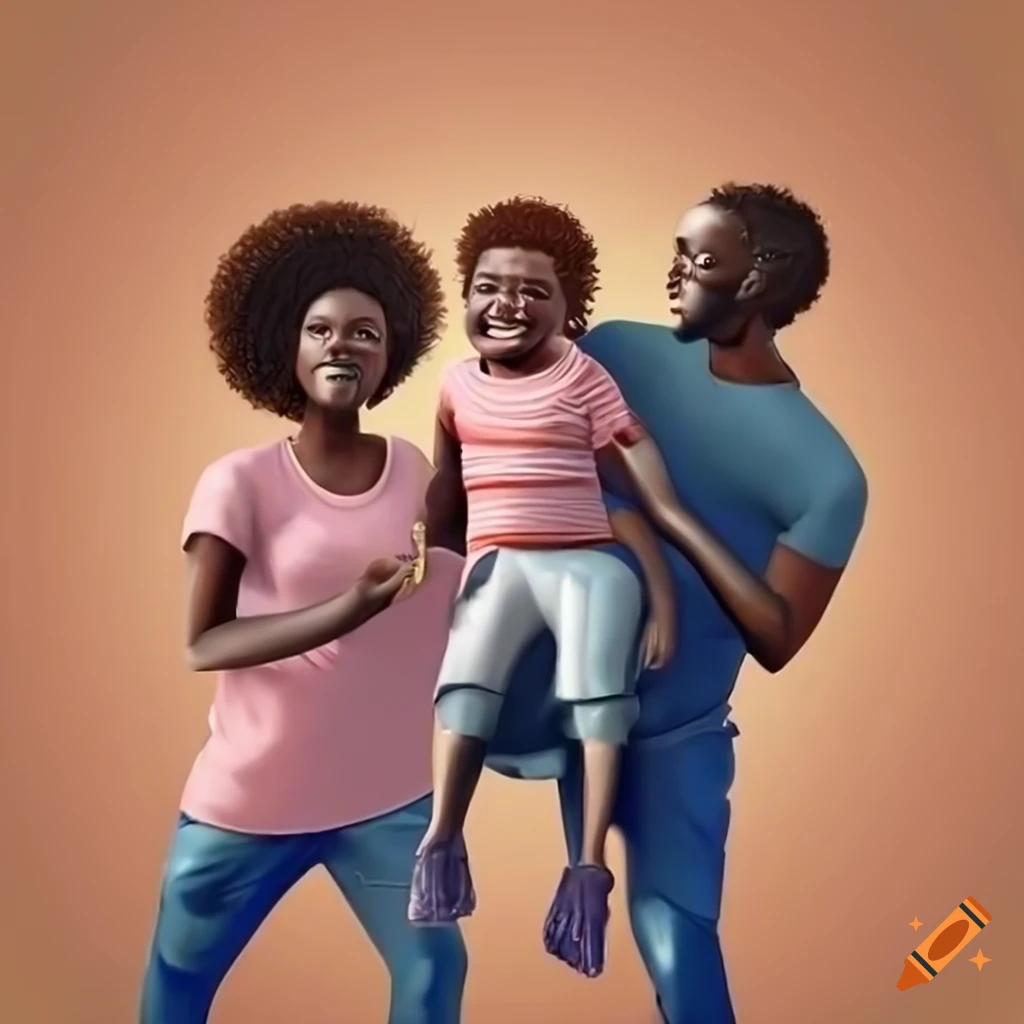 Portrait of a happy black family in cgi illustration style on Craiyon