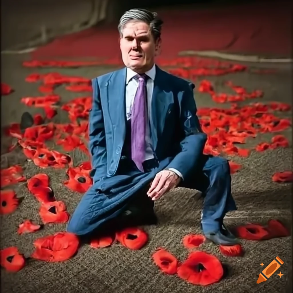 Kier starmer taking the knee in a poppy suit on Craiyon