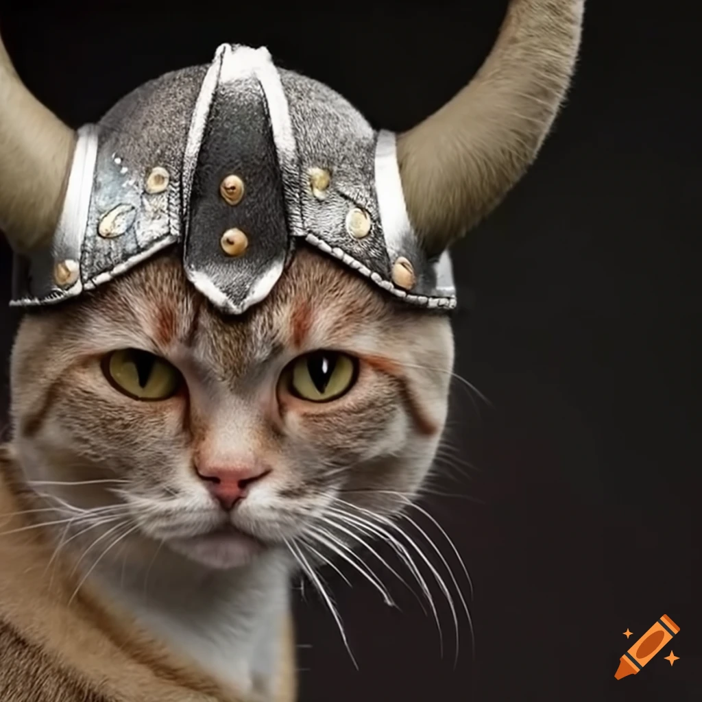 Cat wearing viking helmet on Craiyon