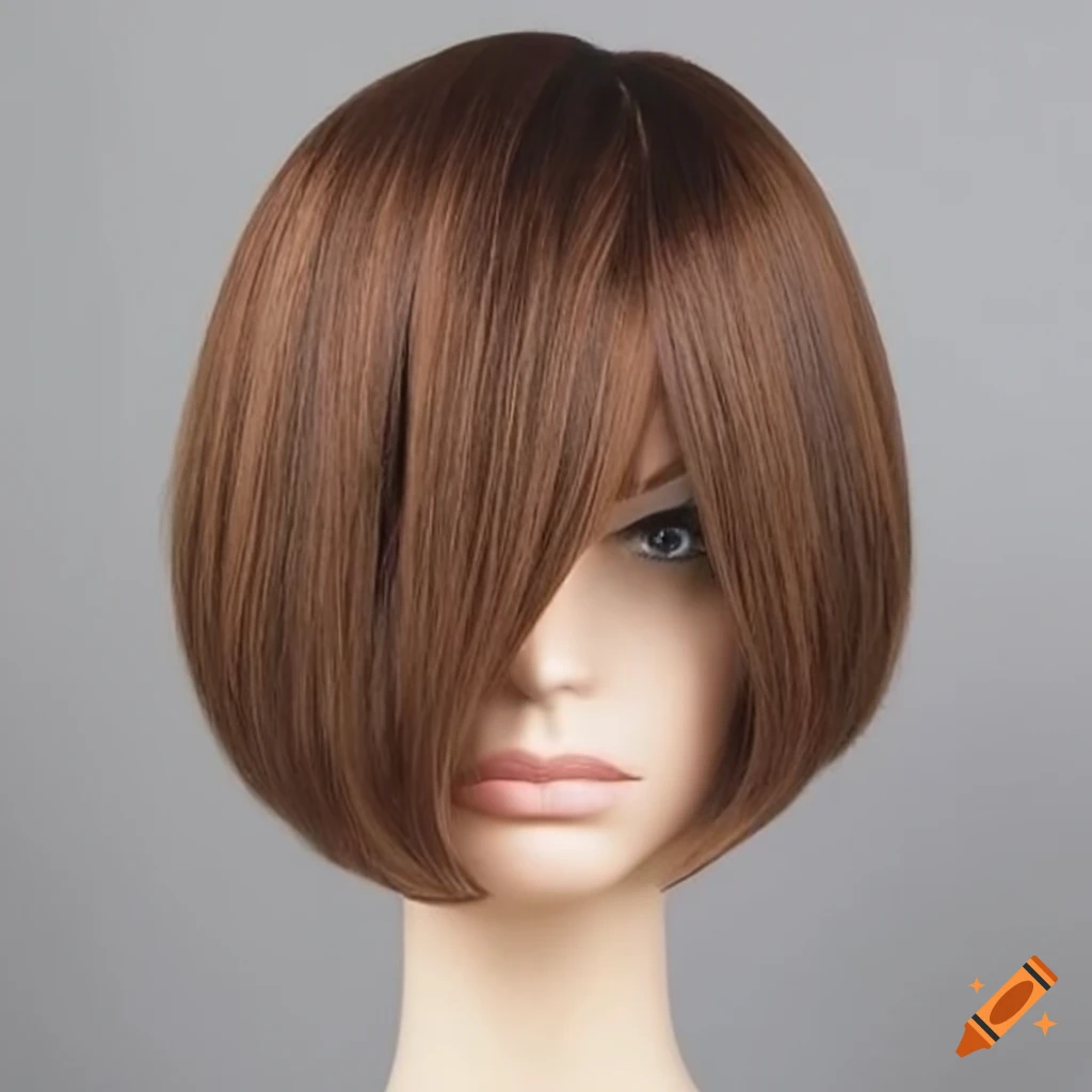 Concave brown bob wig on a mannequin with sharp edges on Craiyon
