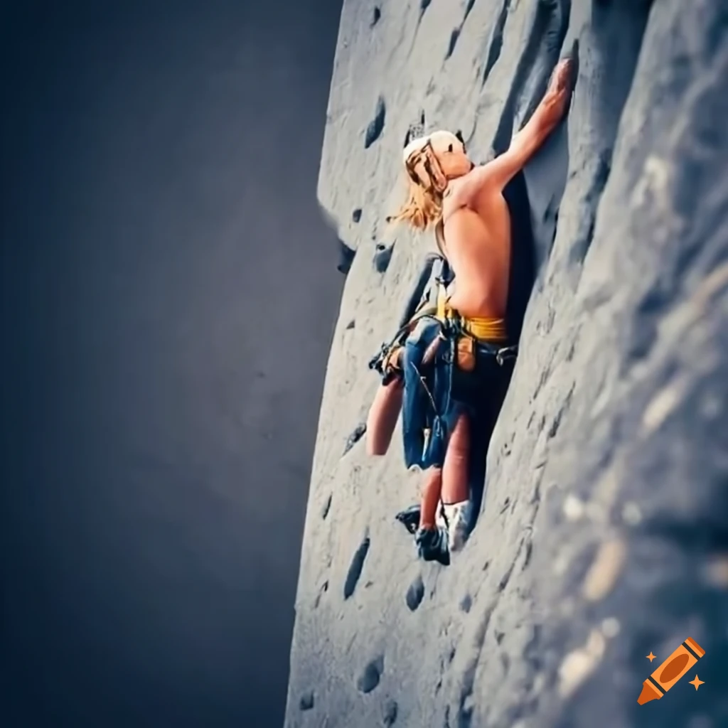 Climber on a detailed grey rock wall on Craiyon
