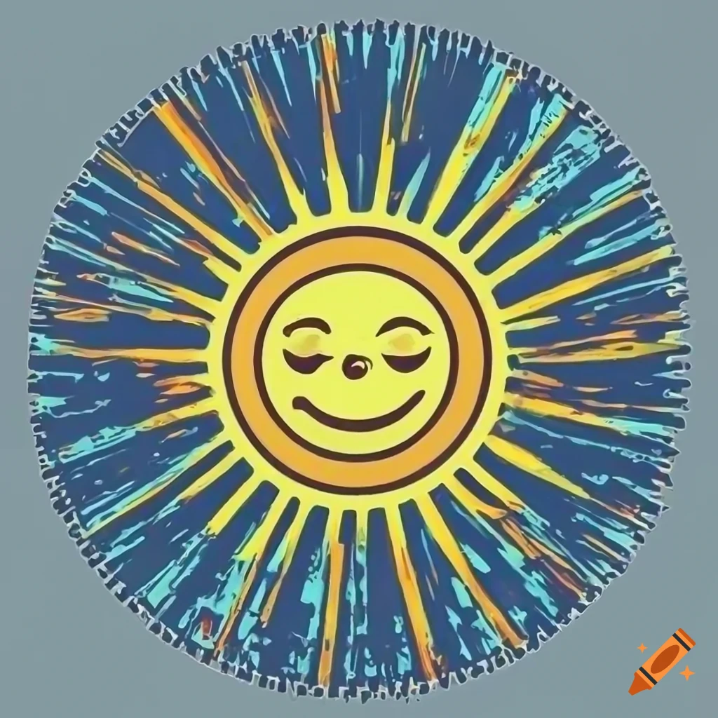 Smiling sun with rays in a circle sticker art style on Craiyon
