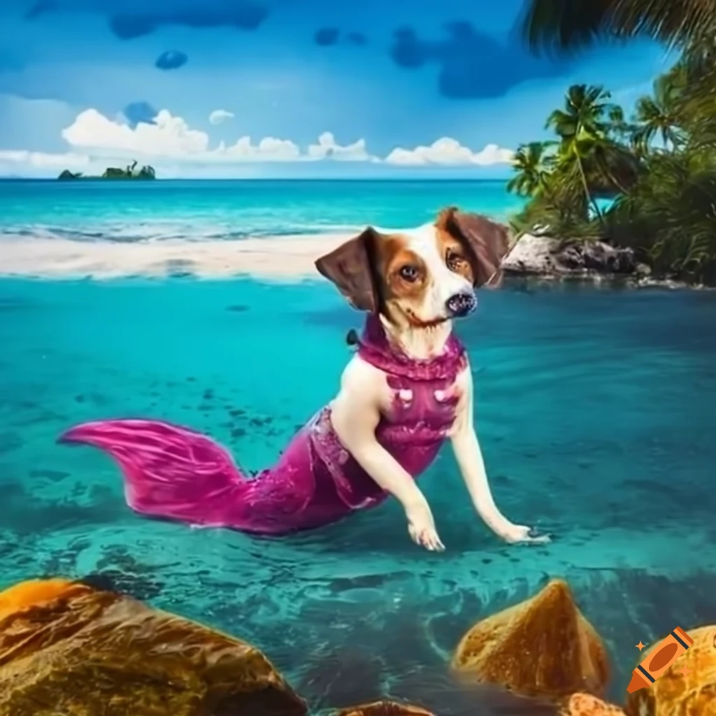 Dog mermaid on a tropical beach on Craiyon