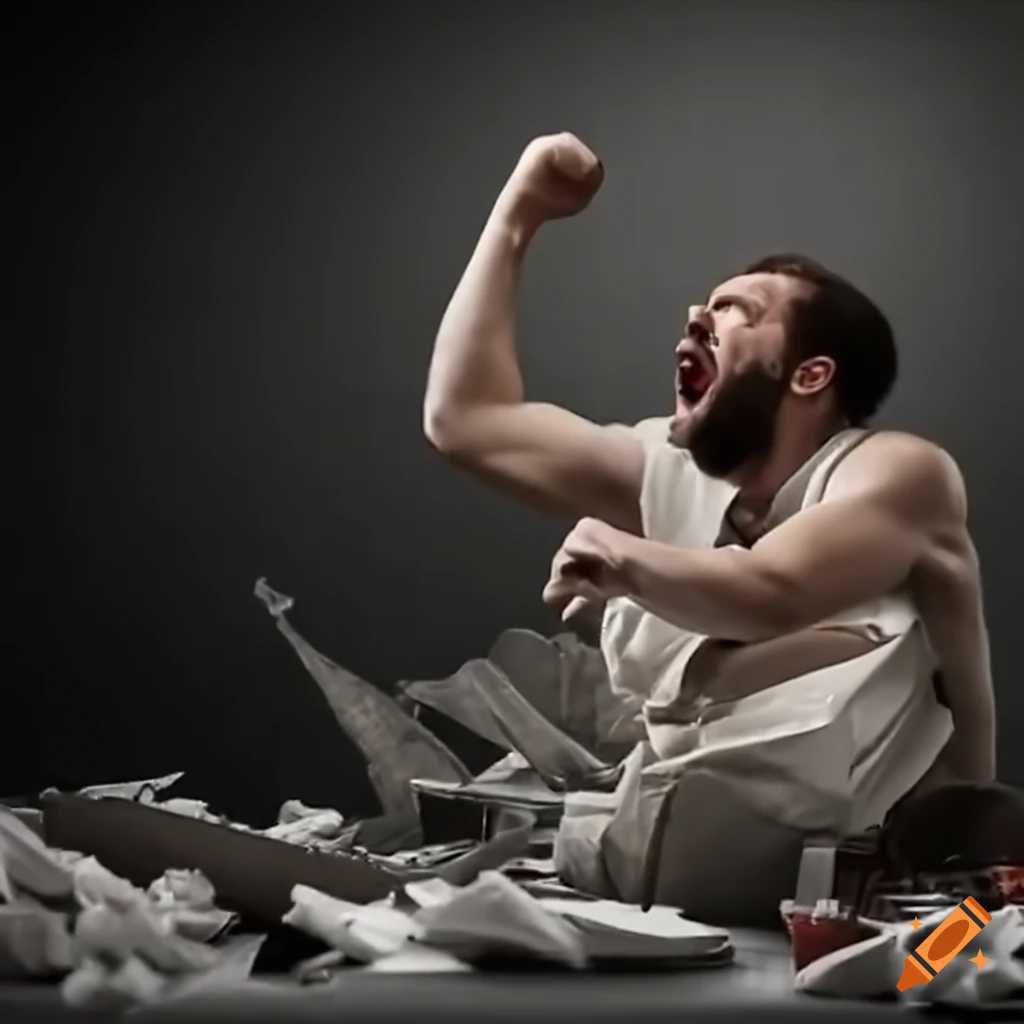 Man angrily destroying groceries on Craiyon