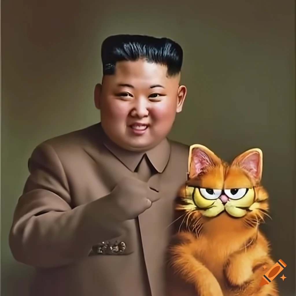 Portrait of kim jong un with garfield the orange cat on Craiyon