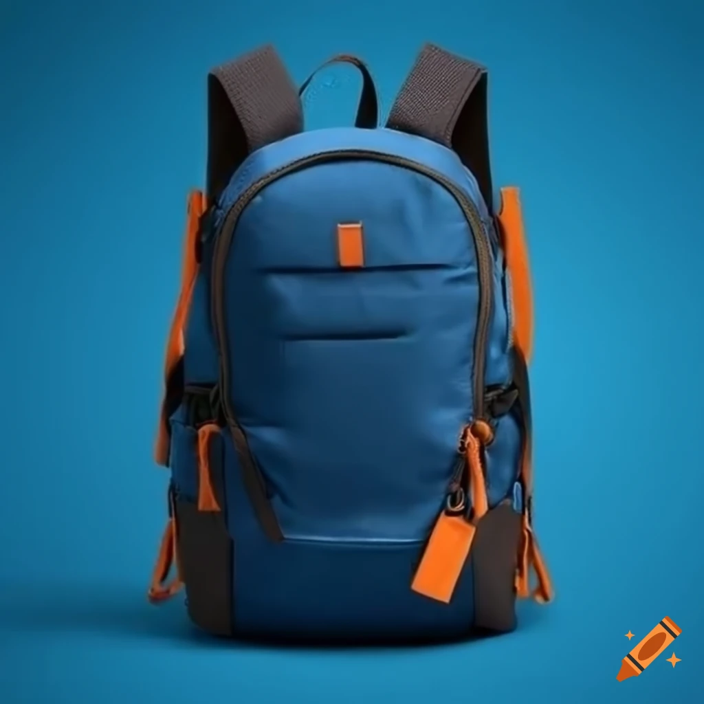 Blue backpack with orange zippers for digital nomad on Craiyon