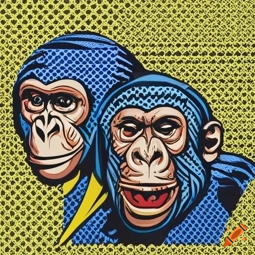 Colorful comics style illustration of two chimpanzees on Craiyon