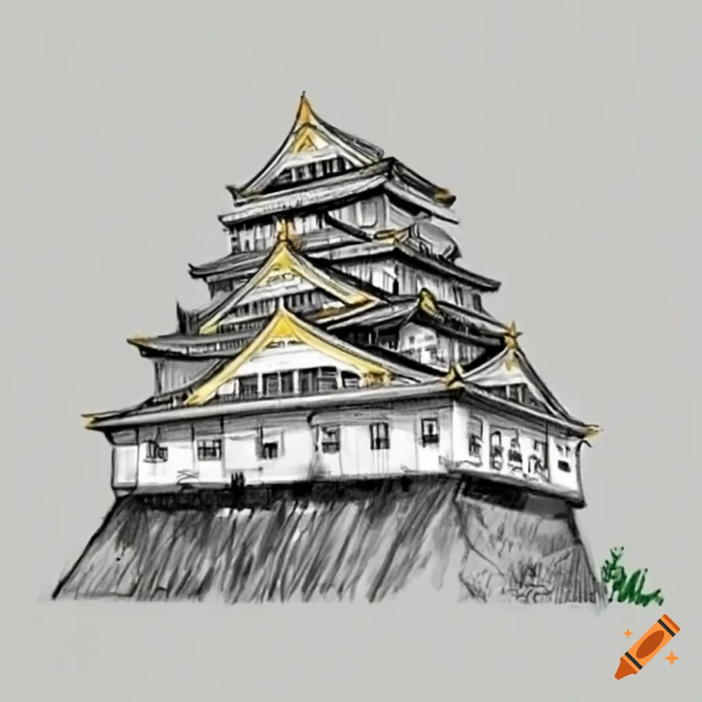 Pencil drawing of osaka castle on Craiyon
