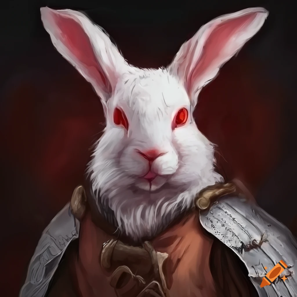 Albino red eyed rabbit in leather armor in a dark fantasy setting on ...