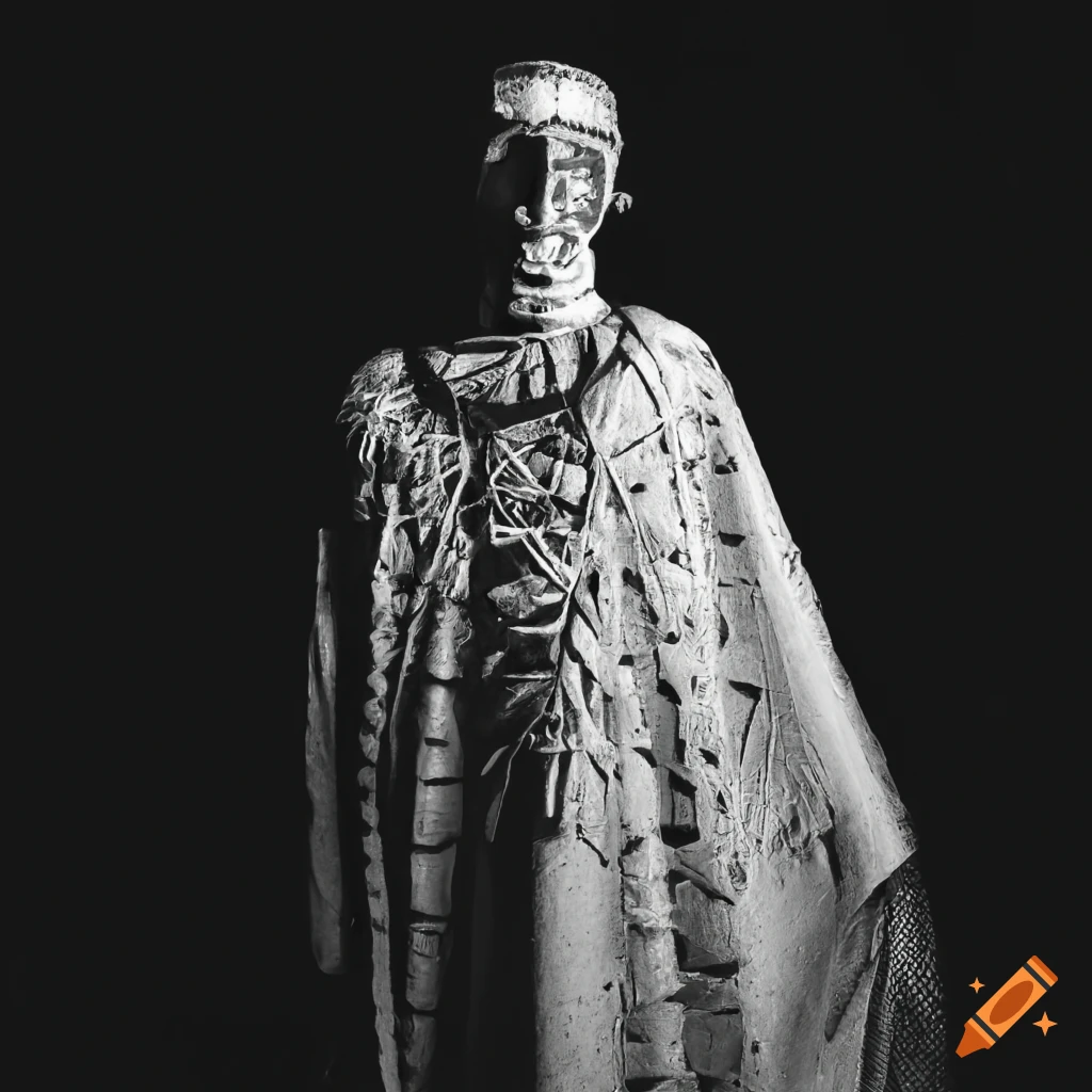 Ancient mummy with silver mask in desert at night on Craiyon