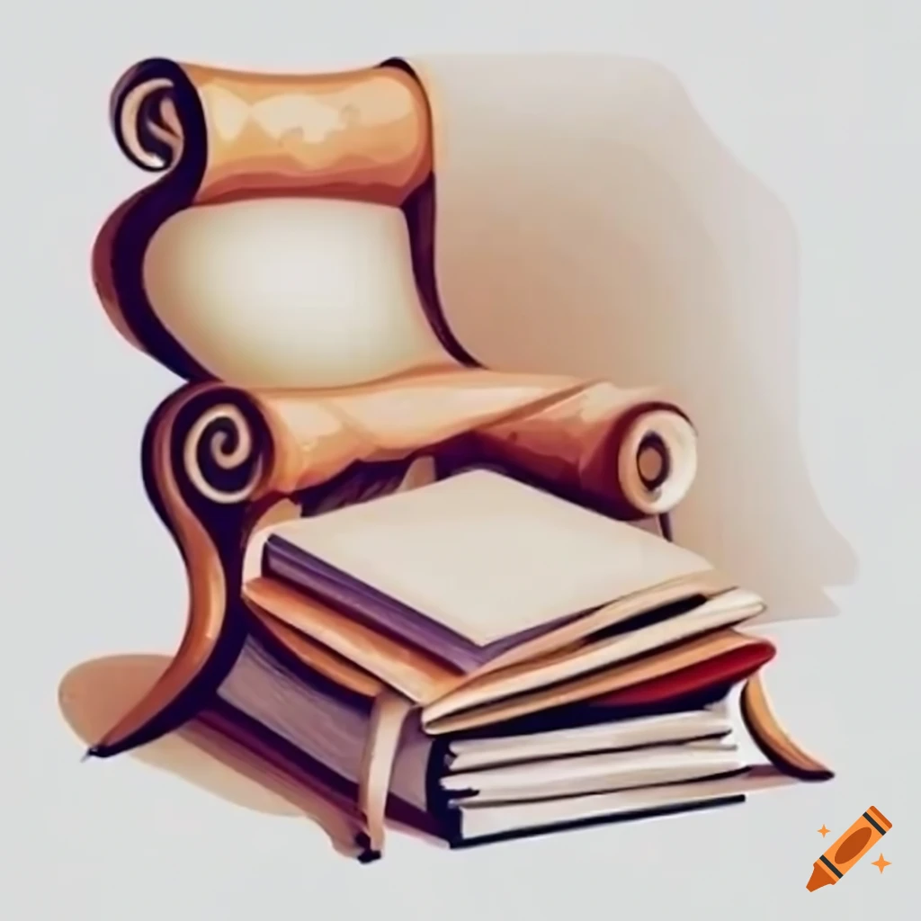 Chair made of books and paper scrolls on white background on Craiyon