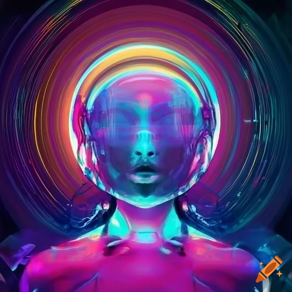 Futuristic electronic music album art with vibrant and energetic colors ...