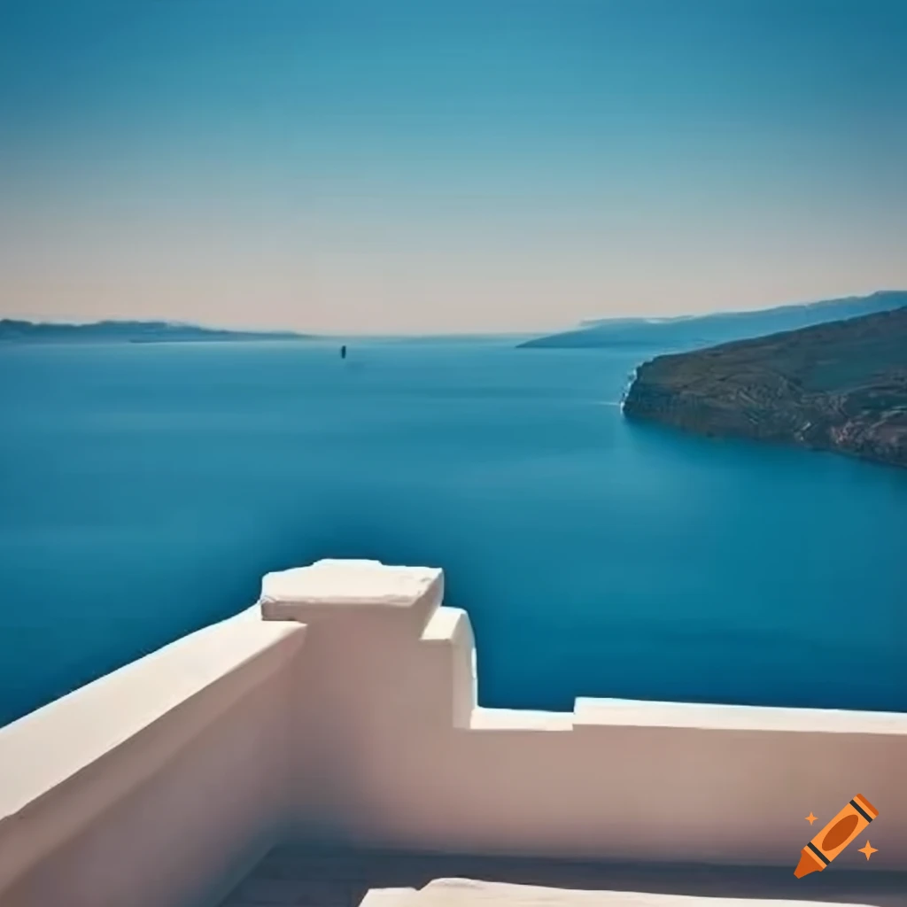 Greek style terrace with wall overlooking a lake on Craiyon