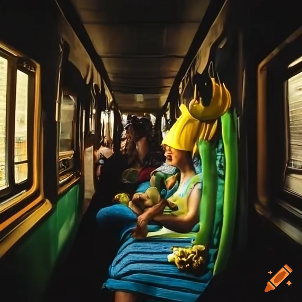 Bananas riding a train on Craiyon