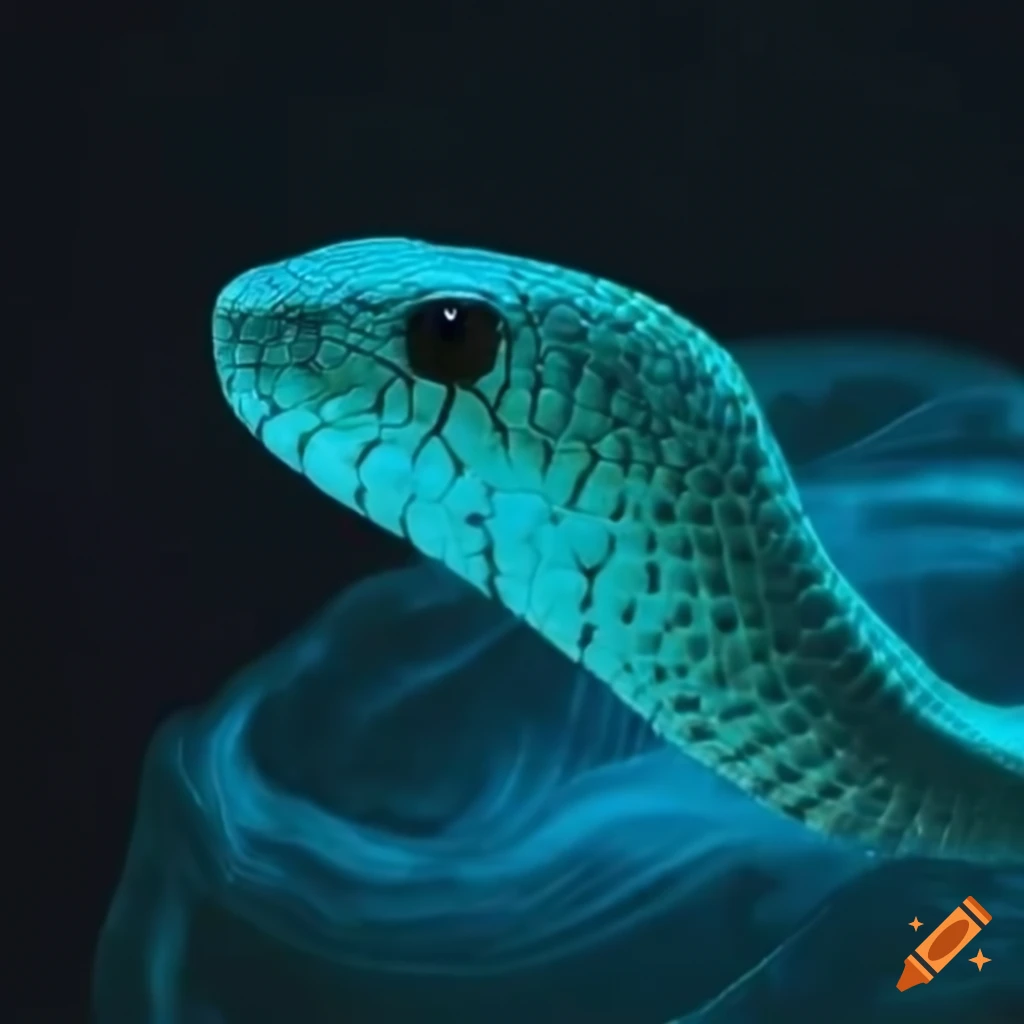 Bioluminescent snake swimming in dark sea on Craiyon