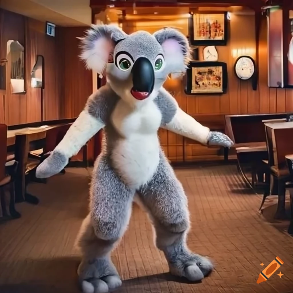 Waitress in a cute koala mascot costume at Outback Steakhouse on Craiyon