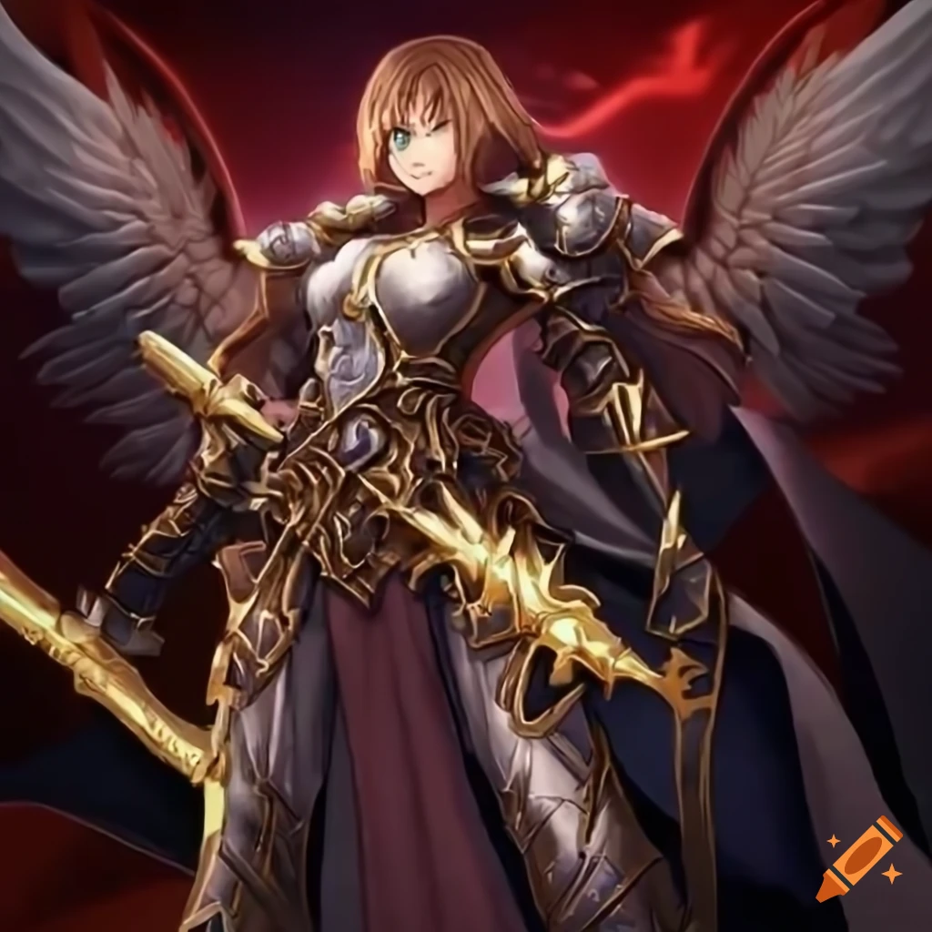 Anime character in warrior armor with a war hammer on Craiyon