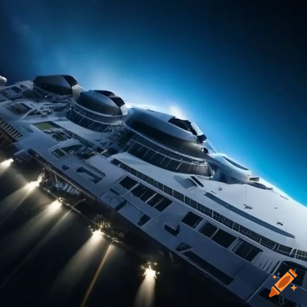 Futuristic space station gliding through space on Craiyon