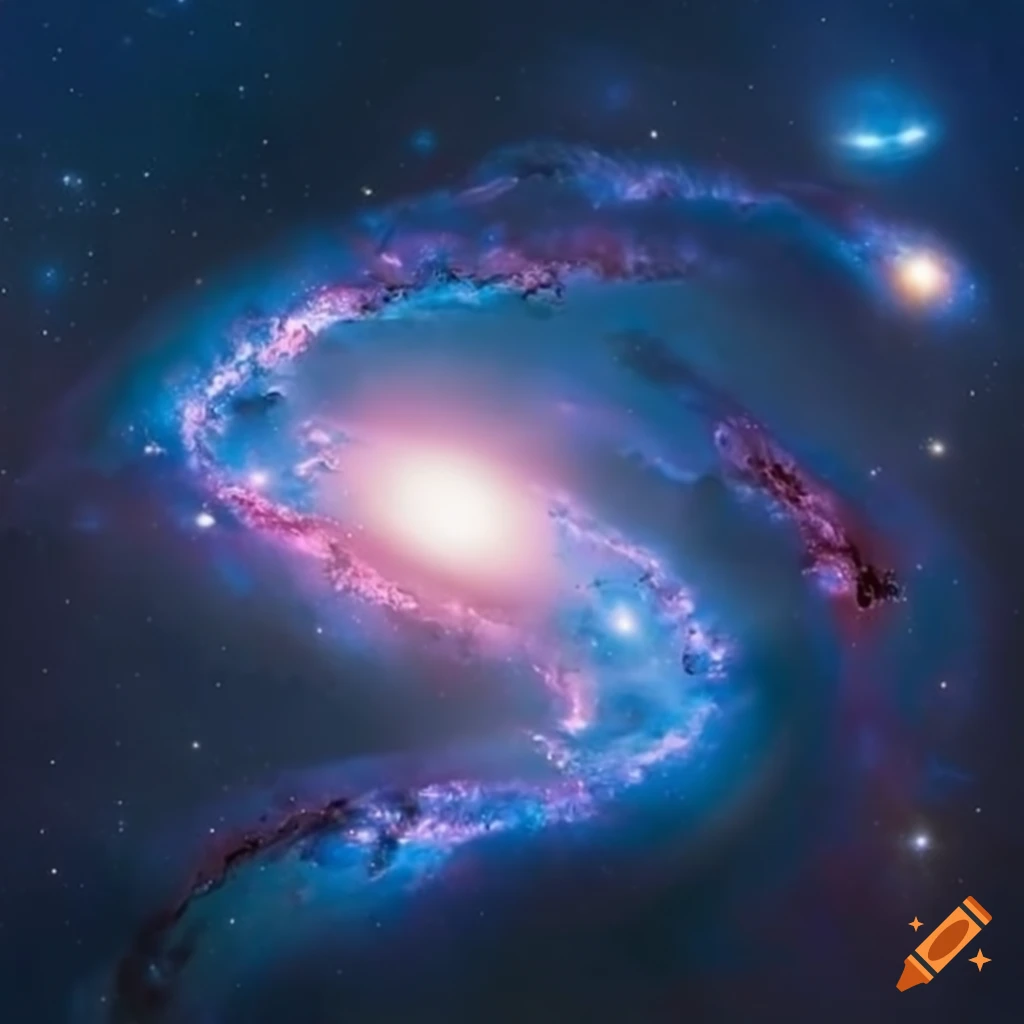 Cosmic wonderland with stars, galaxies, and serene blue ocean waves on ...