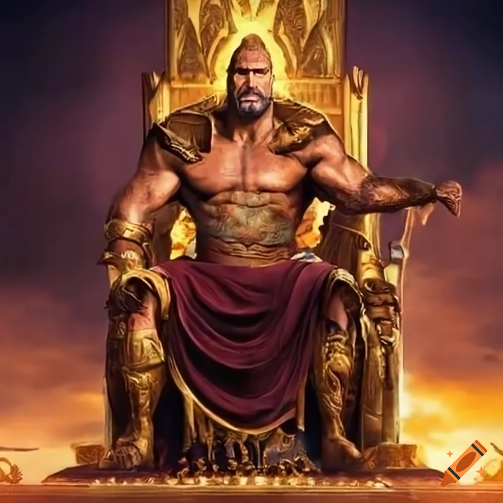 Dwayne the rock johnson as zeus on his throne in mount olympus on Craiyon
